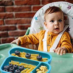 Baby Plate Silicone Divided, Suction Toddler Plates Dishes for Toddler Kids Self Feeding, BPA Free, Microwave & Dishwasher Safe (Bue)