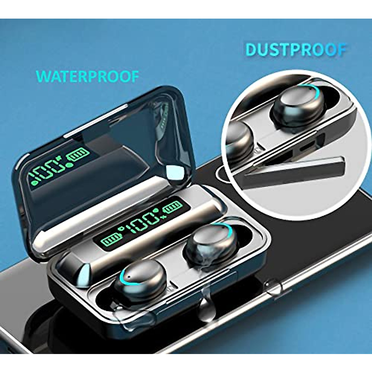 VOLTSTECH TWS Wireless F9-5 Earphone Bluetooth 5.1 Earphones HiFi Stereo Headset Noise-Cancelling Touch Control Mini Earbuds Headphones Built-in HD Mic with Charging Case, Black