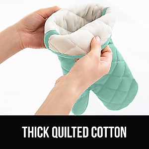 Gorilla Grip Silicone Oven Mitts and Cotton Oven Mitts Set, Both in Mint Color, Soft Quilted Lining, Heat Resistant, 2 Item Bundle