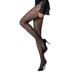 Fiore European Fashion Pattern Big Polka Dot Tights (Black, 4-Large)
