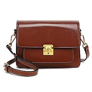 LL LOPPOP Small Retro Split Genuine Leather Crossbody Shoulder Bag for Women, Clutch Square Purses Handbags with Two Adjustable Straps 204204