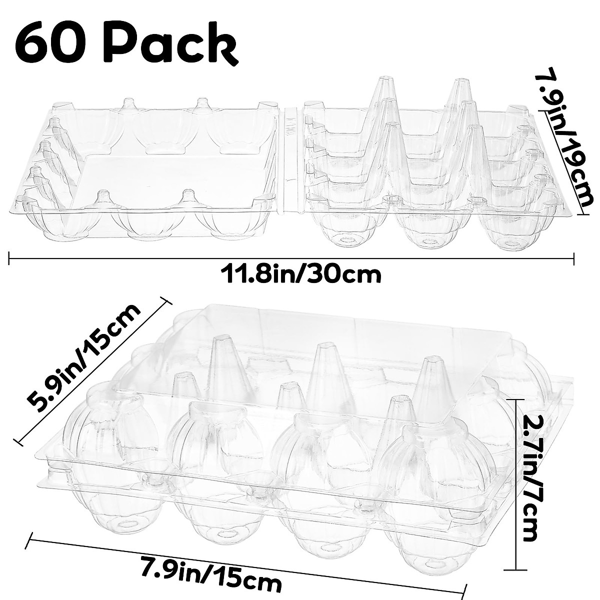 Youeon 60 Pack Plastic Egg Cartons 12 Count, Clear Egg Cartons for Chicken Eggs 3x4 Grid, Reusable Egg Cartons Bulk Perfect for Family, Farm, Markets, Display, Camping -Medium