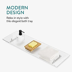 Navaris Acrylic Bath Tray - Bathtub Caddy Bridge Shelf Rack for Wine Glass Book Phone Tablet eReader Bathing Accessories with Handles - 28.7" x 9.1"
