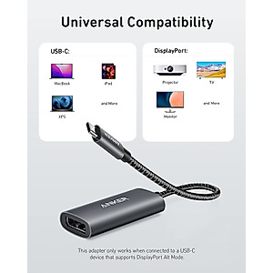 Anker USB C to DisplayPort (8K@60Hz or 4K@144Hz), 518 USB C Adapter (8K DisplayPort), USB C to DP 1.4, for MacBook Pro, MacBook Air, iPad Pro, Pixelbook, XPS, and More