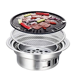 BBQ Charcoal Grill 15.7 inch Round Stove-top Household Indoor Carbon Grill for Camping Picnic Party Silver
