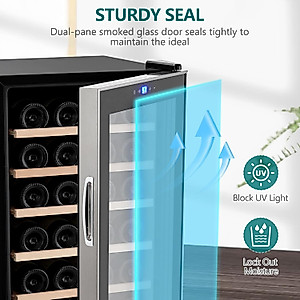 Wine Refrigerator, 28 bottles Wine Cooler Refrigerator, Compact Fridge with 34-65℉ Digital Temperature Control, LED Touch, Built-in Glass Door Free Standing, Red, White Wine for Bar, Home