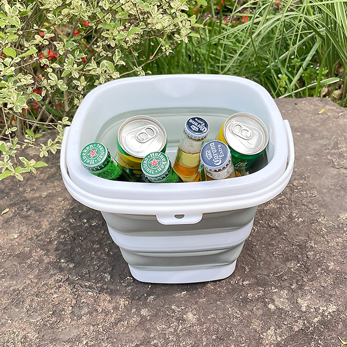 Detsuk Collapsible Basin Bucket (9L+5L)-Collapsible Dish Tub Portable Sink-Foldable Sink Tub for Cleaning Foldable Portable Plastic (9l Dishpan Grey + 5l Bucket Grey)