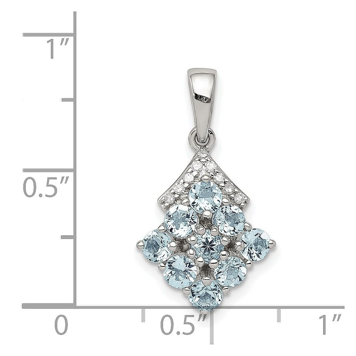 925 Sterling Silver Polished Open back Rhodium Plated Diamond and Aquamarine Pendant Necklace Measures 24x13mm Wide Jewelry for Women