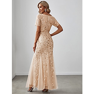 Ever-Pretty Women's Sexy Tulle Short Sleeve Sequins Summer Mermaid Prom DressGold US12