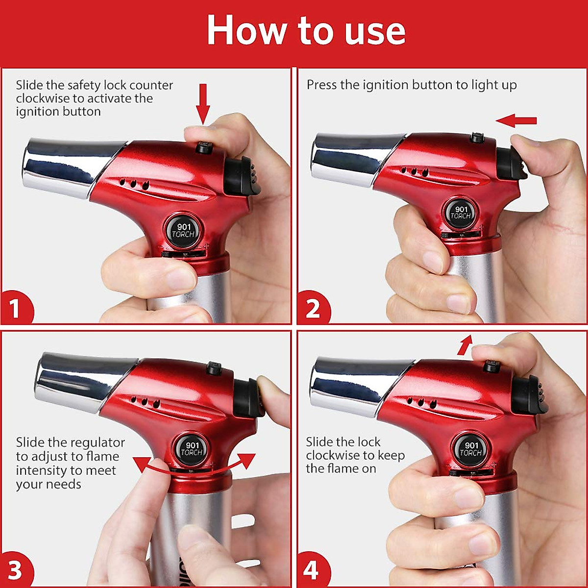 Butane Torch, Kollea Mini Torch Kitchen Blow Torch Creme Brulee Torch Refillable Torch Lighter, Cooking Torch with Safety Lock & Adjustable Flame for Baking, Crafts, BBQ (Butane Gas Not Included)