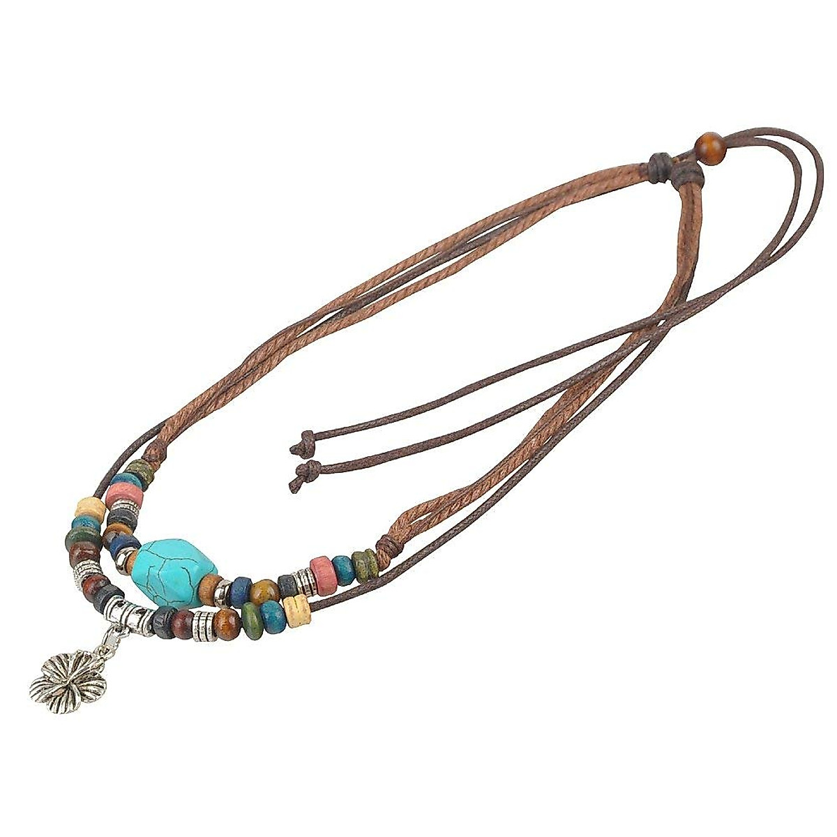 Ancient Tribe Adjustable Hemp Cords Wood Beads Beaded Choker Necklace
