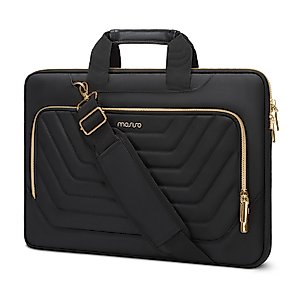MOSISO Laptop Shoulder Bag,15-15.6 inch Computer Bag Compatible with MacBook Pro 16, HP, Dell, Lenovo, Asus Notebook,Messenger Briefcase with Front Inverted Trapezoid Quilted Pocket, Black