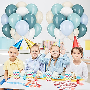 Blue White Balloons Dusty Blue White Beige Balloons 60PCS 12INCH Slate Blue Balloons for Bear Birthday Party Decorations Retro Sage Sea Pastel Blue Helium Latex Balloon for Boho Wedding Bridal Shower