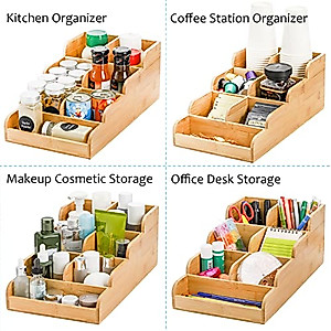 WUWEOT Coffee Condiment Organizer, Coffee Station Organizer, Bamboo Coffee Bar Accessory Caddy, Coffee Tea Bag Organizer Coffee Pod Holder with 7 Compartments