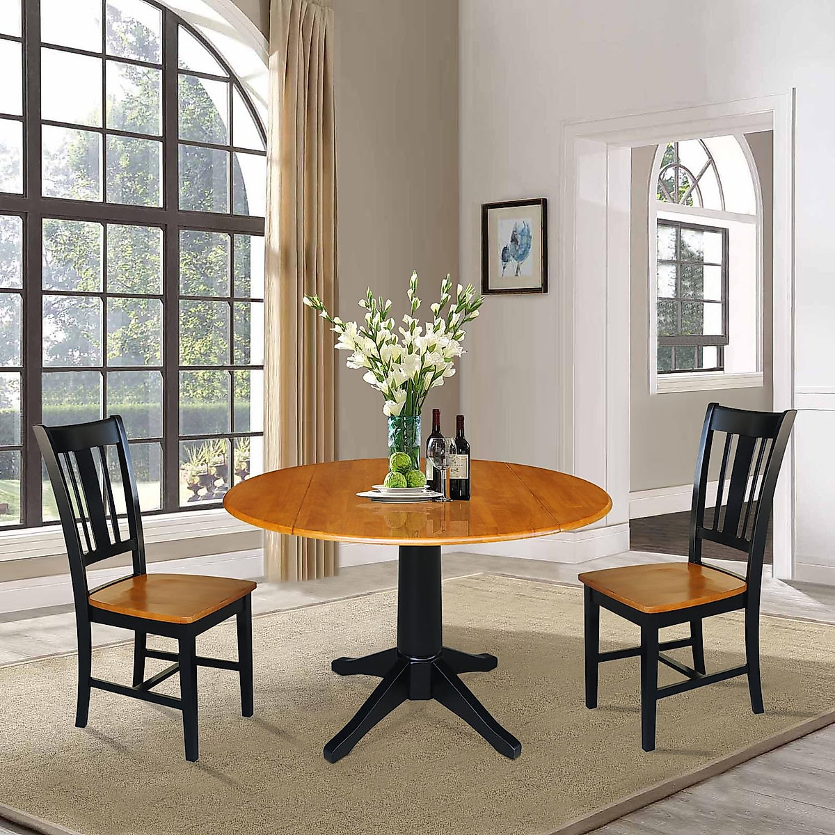 IC International Concepts 42" Round Top Pedestal 2 Chairs, Black/Cherry Dining Table, OneSize