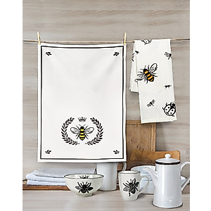 Abbott Collection 56-KT-AB-02 Bee in Crest Tea Towel, 1 EA, White/Black