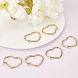 UNICRAFTALE About 36pcs Heart Hoop Earrings Golden Hypoallergenic Earring Hoops Stainless Steel Ear Wires Components 12 Gauge Huggie Earrings for Women Jewellery Making 29mm