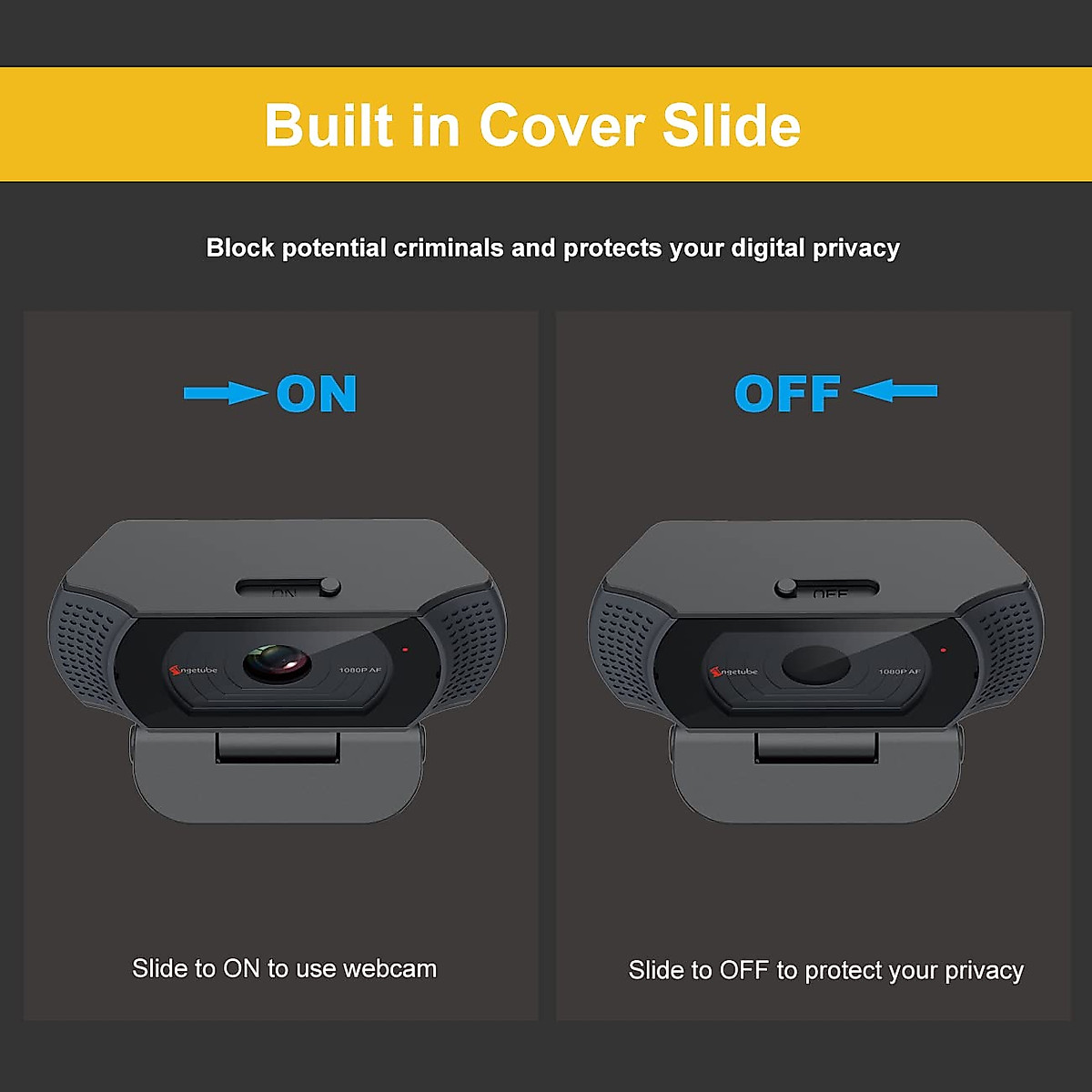 Angetube 1080P HD Webcam, USB Web cam with Autofocus Built-in Microphone & Privacy Cover，Webcam for Laptop，Streaming Web Camera for Skype/Zoom/FaceTime/Hangouts - Control Software Included