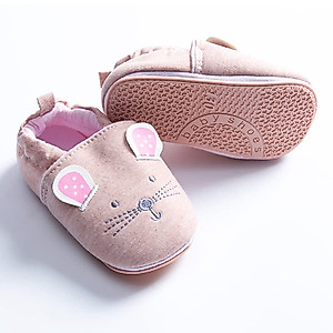 LAFEGEN Baby Boy Girl Walking Shoes Non Slip Soft Sole Infant Toddler Slipper Newborn Moccasins First Walker House Crib Sneaker Shoes, 01 Pink Cat, 9-12 Months Infant
