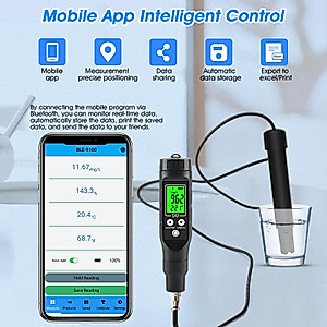 LYCEBELL Dissolved Oxygen Meter with Bluetooth Filling Fluid Range:0-30mg/L, with Automatic Temperature Compensation Function,Pen Type Dissolved Oxygen Test Kit for Aquarium, Ponds, Aquaculture