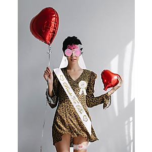 BIEAEIA Bachelorette Party Bride to Be Kit-1 White Double Ribbon Edge Center Cascade Bridal Wedding Veil with Comb,1 Bride to Be Satin Sash, 1 Badge, 1 leg lace. 1 Pink Bride to be glasses