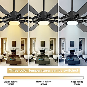 ELEHINSER 60" Ceiling Fan with Lights and Remote Control, Wood 8 Blades 6-Speed Noiseless Reversible DC Motor, Modern Windmill Ceiling fan for Kitchen Bedroom Dining Living Room, Black