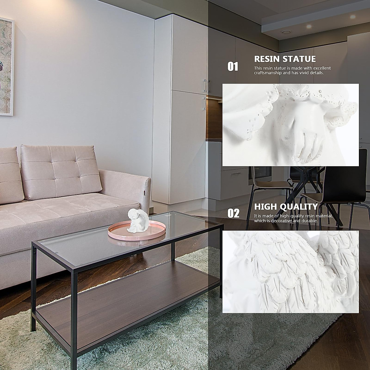 VOSAREA Praying Angel Figurine Resin Cherubs Angel Statue Guardian Angel Figurine Thinking Angel Sculpture Cute Wings Angel Memorial Statue for Home Decoration Wedding