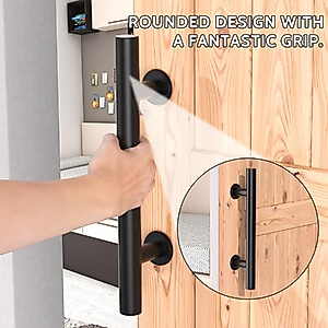 SANKEYTEW 2 Pack 12" Sliding Barn Door Handle Pulls and Flush Two-Sided Hardware Set with Barn Door Latch Lock, Barn Door Handles Black, Rustic, Protective Coating, Easy to Install