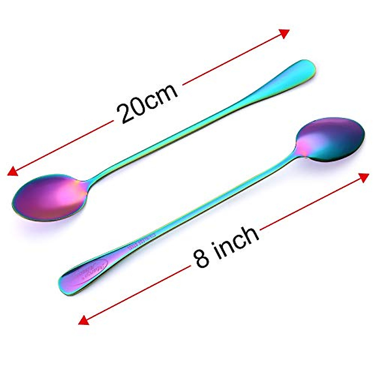 Marco Almond® Rainbow Titanium Long Handle Spoons, Colorful Plated Latte Spoon, Stainless Steel Ice Cream Spoon, Iced Tea Spoon,Cocktail Stirring,Tea, Coffee, Milkshake Dessert Spoons, Pack of 8