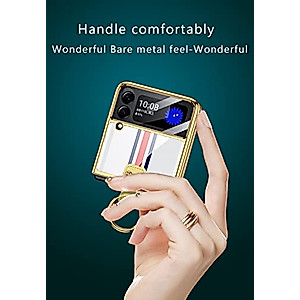 SHIEID Samsung Z Flip 4 Case, Z Flip 4 Case with Ring Phone Case, Electroplating Color Painting Tempered Glass Protective Cover for Samsung Galaxy Z Flip 4 5G, Limited Edition Gray