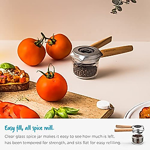 Dreamfarm Ortwo + Extra Jar | One-Handed Pepper Mill with Ceramic Grinder & Wooden Handle | Refillable Pepper Grinder | Adjustable Salt Grinder and Spice Mill | Manual Pepper Mill | 2oz