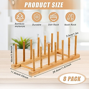 Yinkin 8 Pcs Bamboo Wooden Dish Rack Bowl Cup Cutting Board Drying Rack Plate Organizer Classroom Book Organize Pot Lid Holder Stand for Kitchen Cabinet Storage Organizer