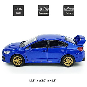 Impreza WRX STI Toy Car Racing Sports Diecast Model Car 1/36 Scale Metal Pull Back Vehicle, Doors Open, Zinc Alloy Casting, Boys Toys Kids Birthday Gifts Mens Collection, Blue