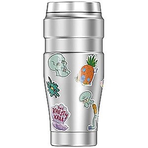 THERMOS Spongebob OFFICIAL Spongebob And Friends Sticker Collage STAINLESS KING Stainless Steel Travel Tumbler, Vacuum insulated & Double Wall, 16oz