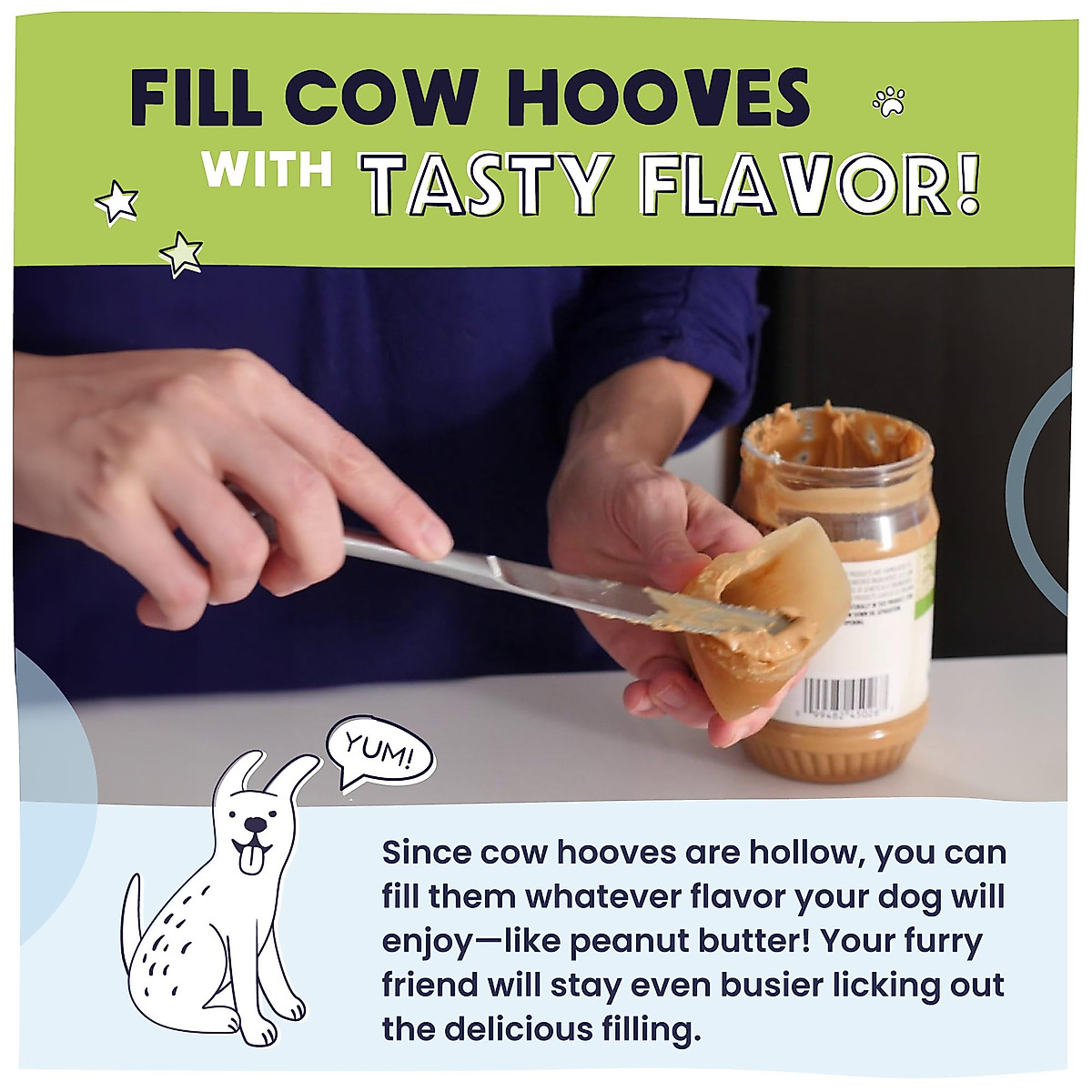 Pawstruck Natural Cow Hooves for Dogs - Made in The USA Long Lasting Beef Hoof Dental Treat Chews - No Artificial Preservatives - 25 Count - Packaging May Vary