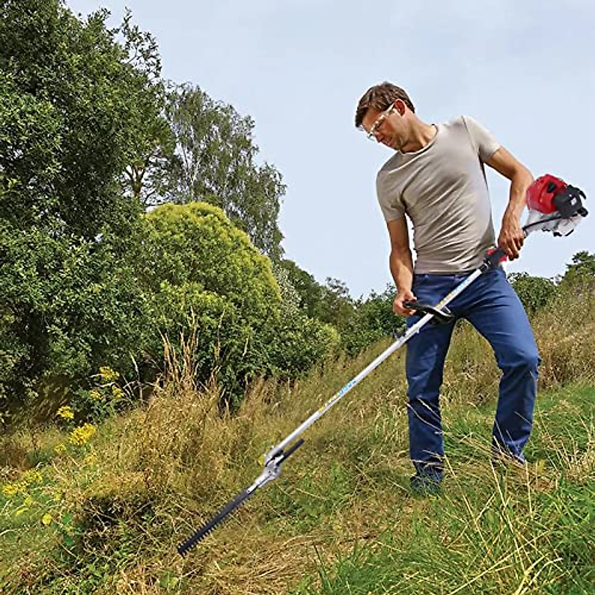 51.7CC Multi-Functional Trimming Tool,4 in 1 Gas Hedge Trimmer Brush Cutter, Pole Chainsaw Pruner & Extension Pole,1.4KW Tree Trimmer, Weed Eater,String Trimmer, Gas Pole Saw for Lawn Care