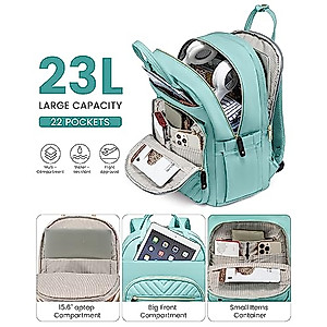 LOVEVOOK Backpack for Women Men, Laptop Bag 15.6 Inch Computer Back Pack with USB Port for Traveling Work Business, Waterproof Personal Item Travel Backpack Purse Casual Daily Nurse Bag, Mint Green