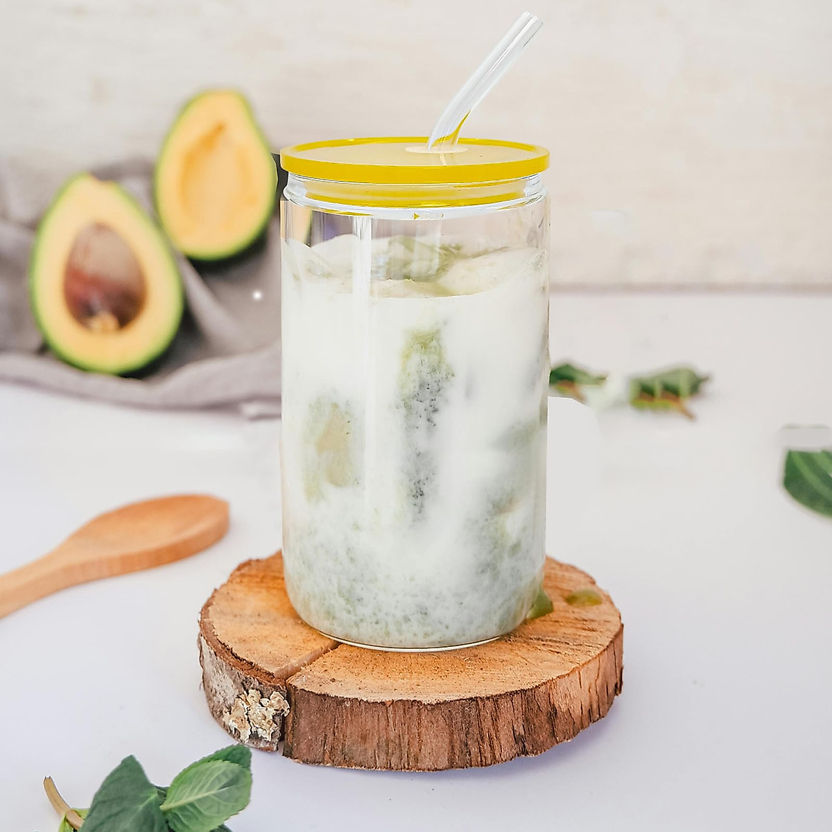 20 Pack Drinking Glass Cups with Acrylic Lids and Glass Straws 16oz Clear Glass Tumblers Can Shaped Iced Coffee Cups Drinking Glasses, Cute Glass Cups for Tea Beer Soda Smoothie Whiskey Gift