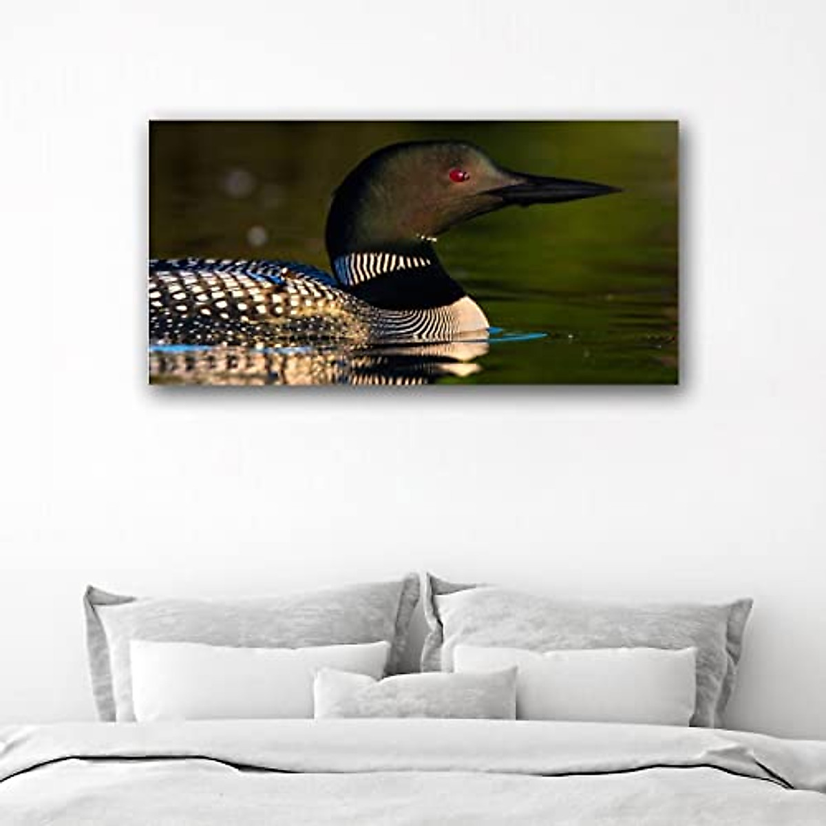 Large Wall Art Loon with red glow in eye Painting Poster Print on Canvas Artwork for Living Room Bedroom Stretched and Framed Ready to Hang 20”x40”