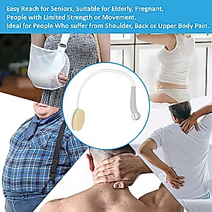 FULLOFJOY Back Bath Brush Long Handle for Shower, Curved Back Scrubber for The Elderly, Disabled, Limited Mobility, U-Shaped Body Shower Brush for Man and Woman, 27.56” Length