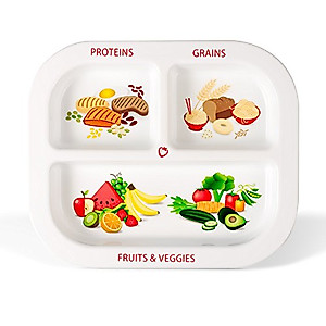 Health Beet Portion Plate for Kids, Toddlers - Rectangle Kids Plate with Dividers and Nutrition Portions for Healthy Eating Habits (Single Plate)