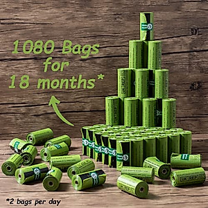 GREENER WALKER Poop Bags for Dog Waste, 1080 Doggy Waste Bags Extra Thick Strong 100% Leak-Proof (Green)