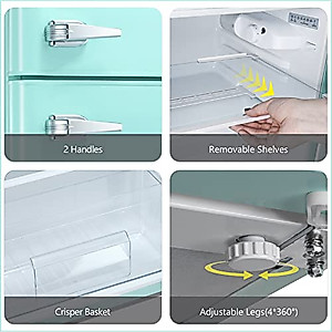 Havato 3.2 Cu.Ft Mini fridge with Freezer, Double Door Compact Refrigerator, Retro Mini Refrigerator for Dorm, Office, Bar, RV, Bedroom, (Green)