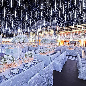 JMEXSUSS 2 Pack Solar Meteor Shower Lights, 16 Tube 288 LED White Solar String Lights Outdoor, Waterproof Solar Christmas Lights for Tree Patio Garden Wedding Party Decorations