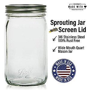 RIMONA’s Sprouting Kit - Stainless Steel Curved Enhanced Mesh Strainers (1 for Big and 1 for Small Seeds), Ball Mason Jar & Holder - Sprout Growing Kit for variety of seeds