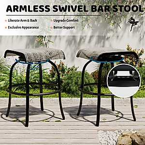 Outdoor Backless Swivel Bar Stools Set of 2, Patio Stools & Bar Chairs, Outside High Top Barstools, Breathable Textilene Fabric for Yard, Deck Porch, Balcony - Armless - Modern Gray