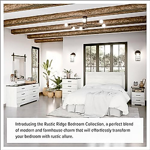 Prepac Rustic Ridge Farmhouse Dresser, Washed White Dresser for Bedroom, Chest of Drawers with 5 Drawers 18.5" D x 27.5" W x 43.5" H, ABDR-1605-1