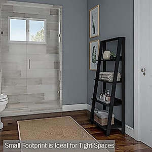 Lavish Home 4-Tier Ladder Bookshelf – Freestanding Wooden Living Room Shelves – Decorative Bookcases for Home and Office (Black) Set of 1