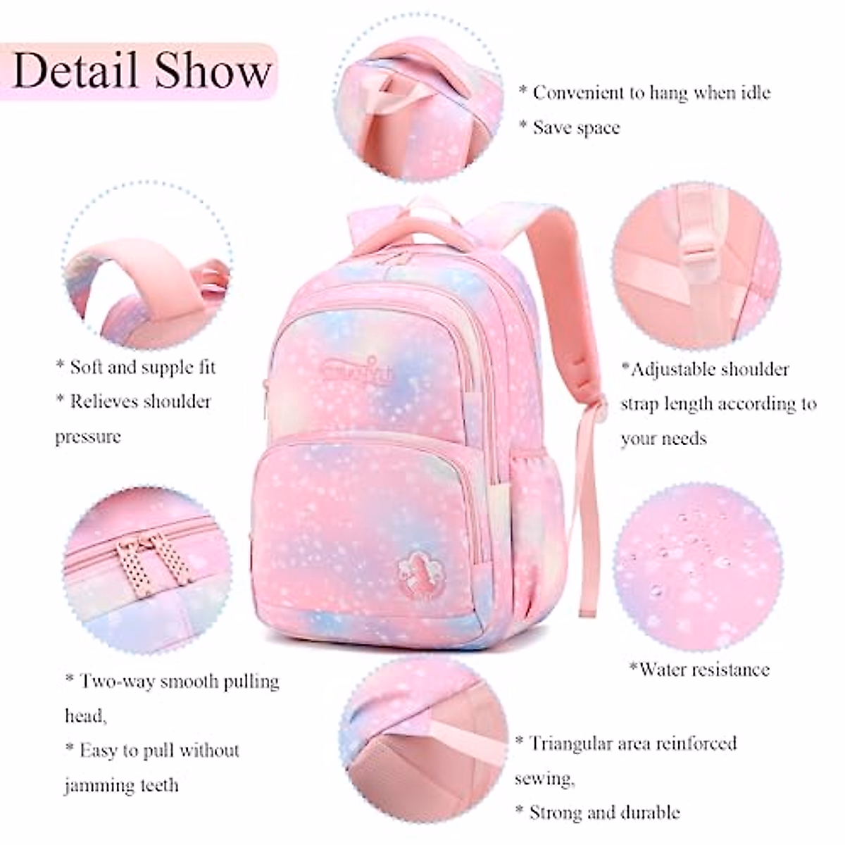 YJMKOI 3PCS Colorful Heart Print Backpack for Girls, Primary Kids Bookbag Set, Purple Backpack with Lunch Box