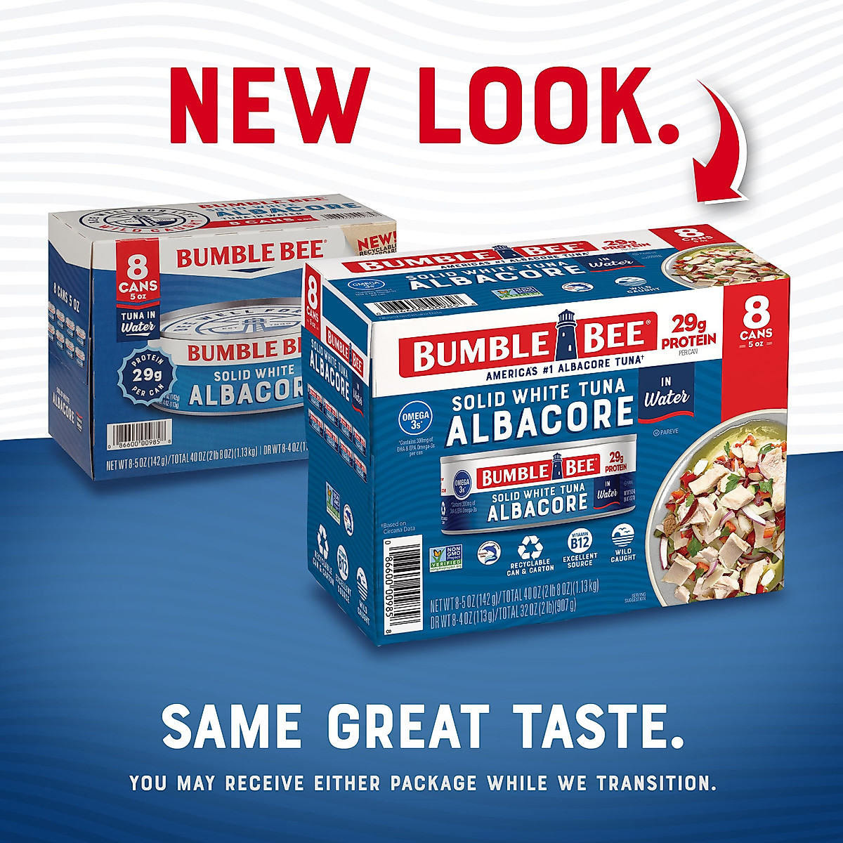 Bumble Bee Solid White Albacore Tuna in Water 5 oz Can (Pack of 8) - Wild Caught Tuna - 29g Protein per Serving - Non-GMO Project Verified Gluten Free Kosher - Great for Tuna Salad & Recipes